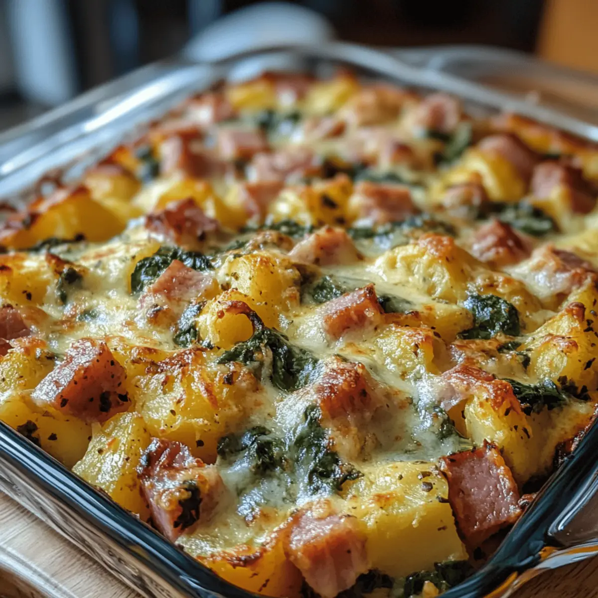 Easy Cheesy Ham Spinach Potato Bake: Creamy Comforting Dish